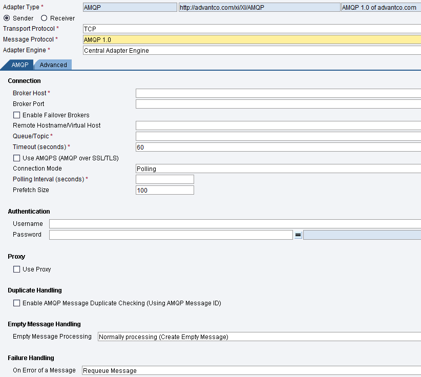 Advantco AMQP Adapter for SAP PI